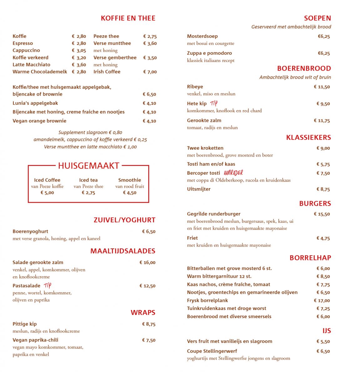 Menukaart | Hotel Lunia Oldeberkoop Friesland